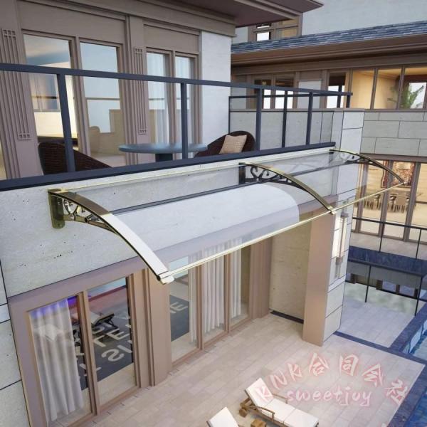 【ドアウィンドウオーニング】ブラケットの色は12色、パネルの色は3色から選択でき、最大300KGの重量に耐えることができます。80％半透明のポリカーボネートソーラーパネル、表面はUV層と耐寒性および熱凝縮で処理され、優れた耐候性を持ち、-4...