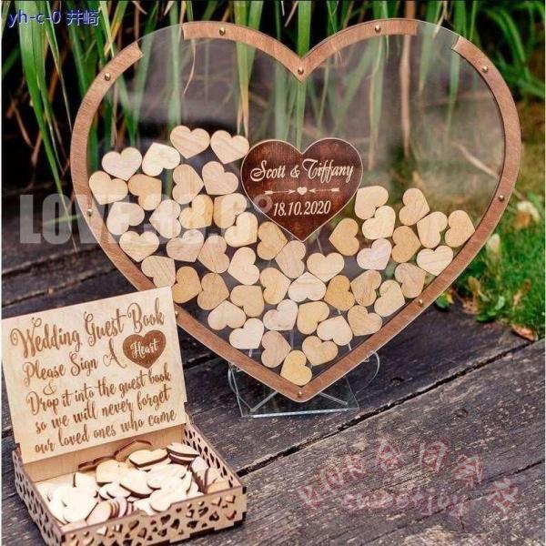 ウエディングドロップス ゲストブック 木製 結婚式 ダブルハート 装飾 演出