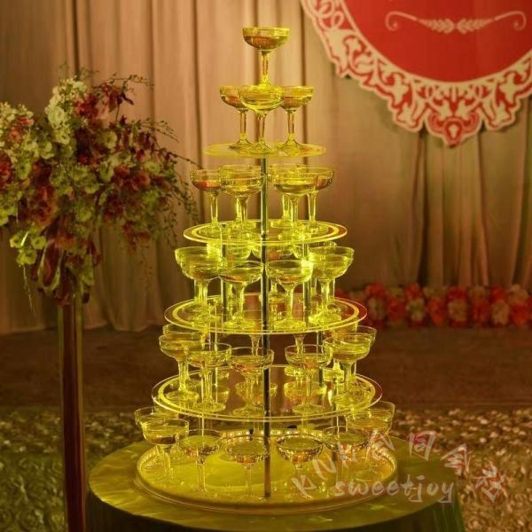 シャンパンタワーディスプレイ、パーティー用の5層ハート型のアクリルゴブレットワインタワー、ロマンチックな赤ワインスタンド60カップ入り、結婚披露宴の誕生