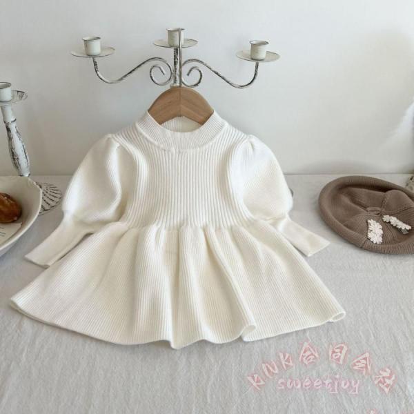 検索ワード：ニットワンピース ベビー キッズ 赤ちゃん 服 ロンパース ベビー服 幼稚園 子供服 レッド ベージュ ブラウン グレー ベビー服 女の子 ニットワンピース ふんわりスカート パフスリーブ ロンパース かわいい おしゃれ 新生児...