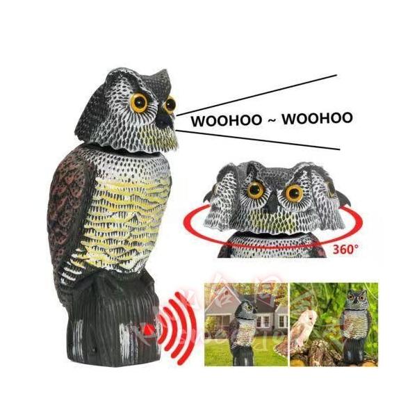ソーラーフクロウ目の発光LEDの赤いライトと音で、ネズミなどの小動物や鳥を傷つけずに追い払う撃退器です。ふくろうの前を通ることで足元に付いている人感センサーが反応し動物が嫌がる鳴き声を出します。音が不要な場合は発光のみに設定することも可能で...