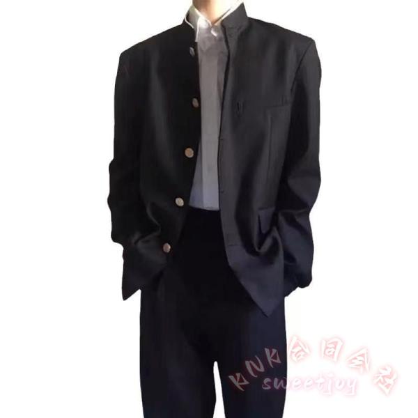 上下セット学生服黒ウール50%ポリエステル50%/ラウンド襟詰襟A体/145A-190A/W58cm-W110cm学ラン上着上下