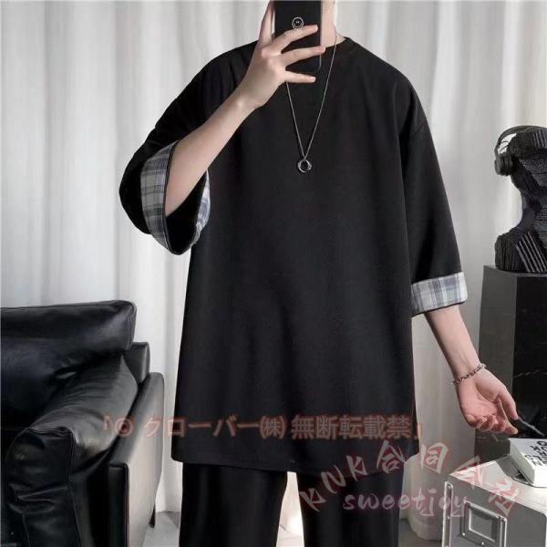 Tシャツ メンズ 七分袖 チェック柄 通気性 夏 吸汗 おしゃれ カジュアル シンプル 速乾 クルーネック 軽量 快適 運動会 文化祭 メンズファッションzijiang04カラーホワイト、ブラックサイズXL（日本サイズM相当）、2XL（日本...