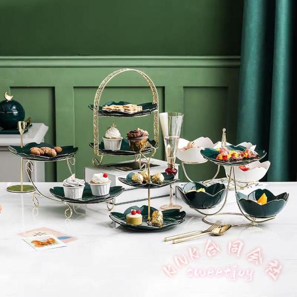 ケーキスタンド 多層 ゴージャスな金枠プレート アフタヌーンティー 皿 セット 北欧の風 (2段)