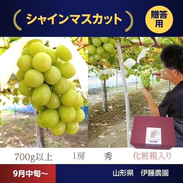 【発売日：2026年09月20日】【2026/9/中旬〜9/下旬より出荷開始。その後は一週間以内の出荷となります。】山形県天童市の【伊藤農園】よりシャインマスカットをお届けします。1房が化粧箱入りで、贈答用になっております。葡萄の中でも年々...