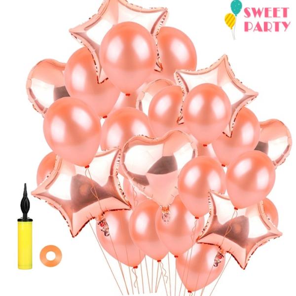 【♪アルミ風船とゴム風船のセット♪】しっかりとした厚みで破れにくい、パールラテックスバルーンと発色のよいアルミバルーンをセットにしました。カワイイ！おしゃれ！インスタ映え♪の風船セットです！【♪セット内容♪】-アルミ風船 ハート ローズゴー...