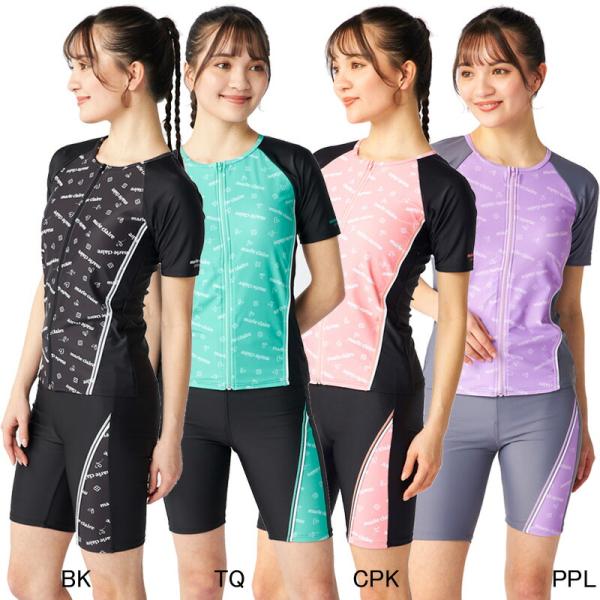 ◇スタイル◇レディスフルジップセパレーツ半袖スパッツ膝上丈袋式差込パット付めくれ防止テープ付中国製◇材　質◇ポリエステル85%・ポリウレタン15%◇カラー◇BK ブラックTQ ターコイズCPK コーラルピンクPPL パープルmrcl/lf/...