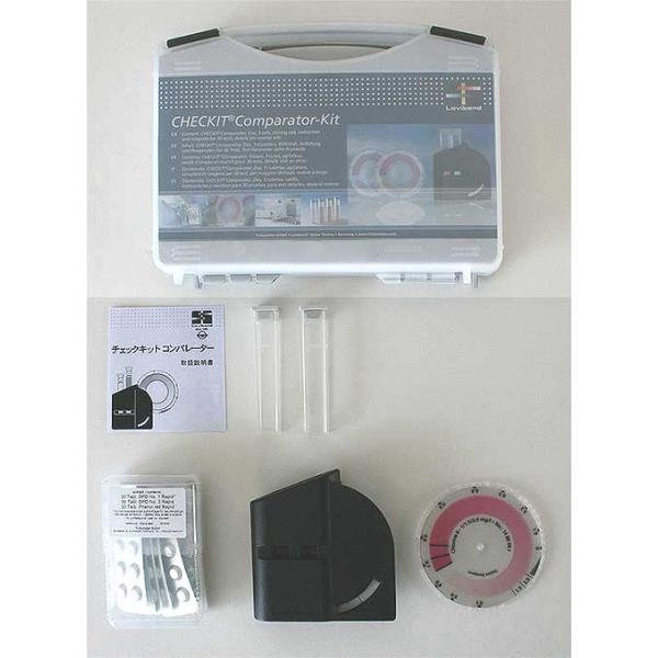 商品詳細説明 品　名残留塩素 測定キットLCC-1 内　容■チェックキットコンパレーター/1台■ディスク (0-2mg/L　Cl2)/1枚■テストセル(樹脂製セルキャップ付)/2本■DPD No.1(Rapid)錠剤 (遊離残留塩素用)/3...