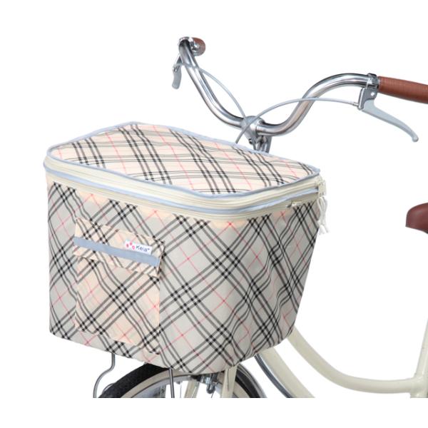 ・チェック柄を採用した2段式前用カゴカバー・カゴの荷物を雨やホコリから保護し、ひったくり防止にも効果を発揮・ファスナーを開くことで通常のサイズから大容量サイズに変わる2段式・前後どちらからでも荷物の出し入れができる両開きファスナーを採用・車...