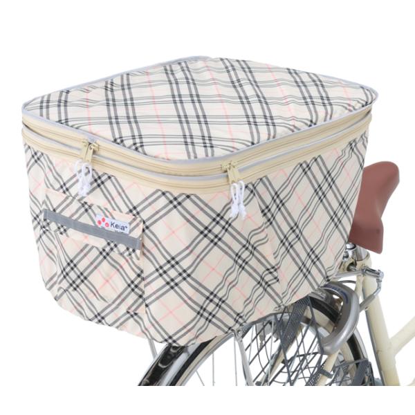 ・チェック柄を採用した後ろ用2段式カゴカバー・カゴの荷物を雨やホコリから保護し、ひったくり防止にも効果を発・ファスナーを開くことで通常のサイズから大容量サイズに変わる2段式・前後どちらからでも荷物の出し入れができる両開きファスナーを採用・車...