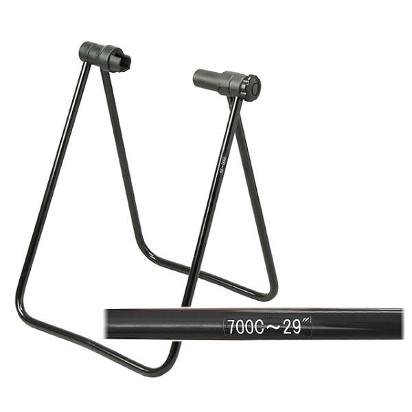 ・29インチ用リアハブスタンド（26〜29インチ、650B/700C対応）・後輪ハブ軸を左右から挟み込んで後輪を持ち上げ自立させるタイプ・クイックレバー側（左側）のカップリングは自由に回転させることができ、クイックレリーズのレバーがどこにあ...