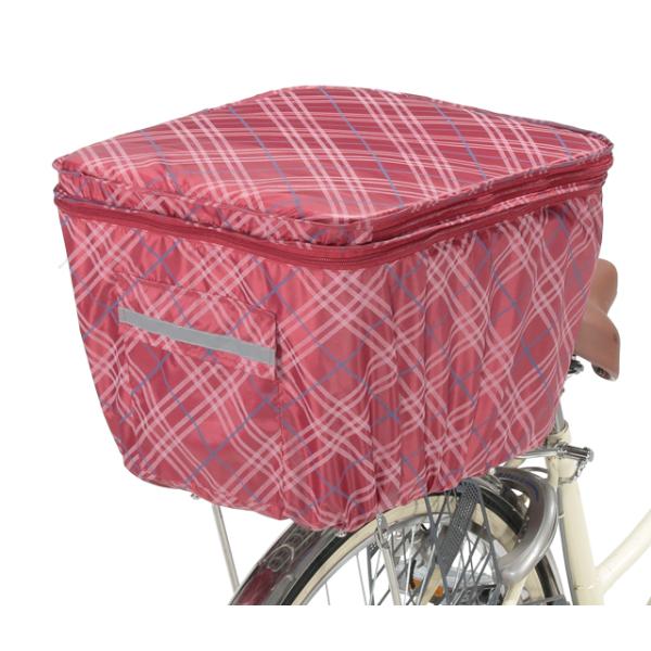 ・落ち着いたワイン色のチェック柄を採用した後ろ用カゴカバー・カゴの荷物を雨やホコリから保護し、ひったくり防止にも効果を発揮・ファスナーを開くことで通常のサイズから大容量サイズに変わる2段式・荷物の出し入れに便利な手前ファスナー採用・車のライ...