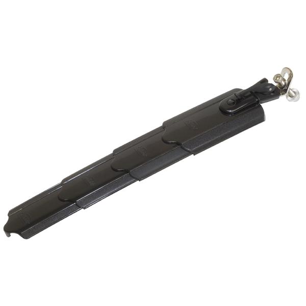 ・スライド式で伸縮するフロントフェンダー・ワンタッチで脱着が可能・取り外して縮めるとコンパクトに携帯 ■素材　樹脂■サイズ  幅60mm（最大幅）最大長295mm　最小長150mm（金具35mm含む）■用途　自転車の泥よけ※携帯用ポーチは付...