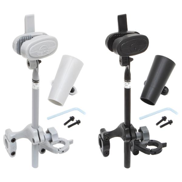 ・日傘、雨傘がワンタッチで固定可能な自転車専用傘ホルダー・ステンレス製、スチール製、アルミ製の異なるクランプ形状のハンドルでも取り付けができる改良版ブラケット・ハンドルのクランプをまたいで2点でしっかり固定・走行時の振動にも強い設計・ハンド...