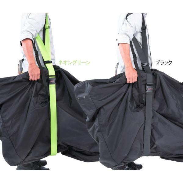 ・輪行時のバッグをサポートする便利な補助ベルト・持ち手に余裕ができて重心が保ちやすくなり体への負担が軽減・ベルトをクルっと巻いてバックルをカチッと留めるだけの簡単脱着・2つのベルトロックの調節でしっかりフィット（※ベルトロックは取り外し可能...