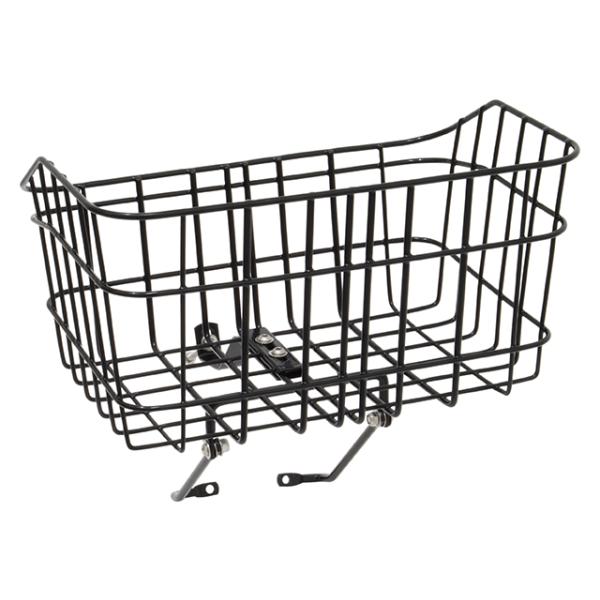 ・スポーツサイクル専用設計の軽快なワイヤーバスケット「ATBフロントバスケット」シリーズのステー付き直付けタイプ・付属の取付金具でカンチブレーキ取り付け用台座を利用して固定するため別売のフロントキャリアが不要・バスケットの底板と連結するプレ...