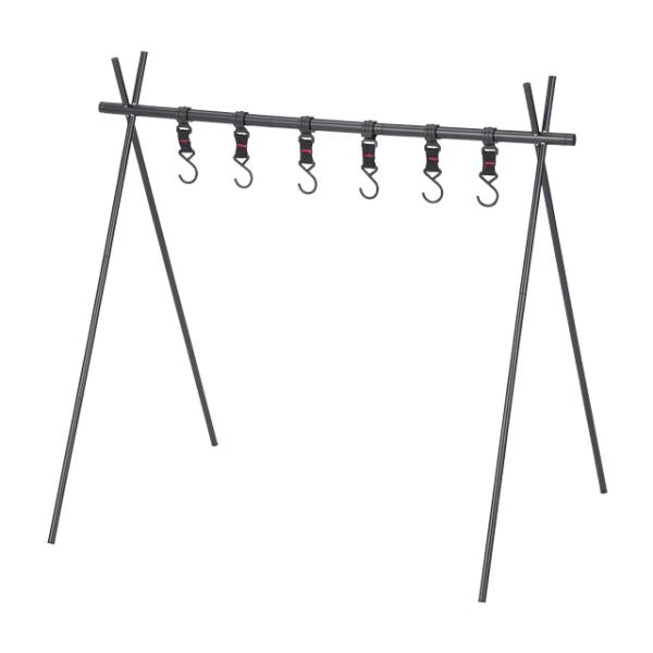 ・アウトドアやレジャーに便利なハンガーラック・可動式のフック付きで調理器具や食器などを掛けるのに便利・コード付きのフレームで簡単組み立て・折りたたみ式でコンパクトに持ち運ぶことが可能・持ち運びに便利な収納袋付き ■素材　アルミニウム（フレー...