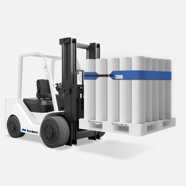 壁紙など円柱状の荷姿に適したベルト固定型荷崩れ防止バンド【商品詳細】●仕様：エコバンド(パレット用)BS-M20 200mm×4.7m 対応外周375〜455cmブルー色●メーカー：エコシステム販売●BS seriesは壁紙など円柱状の荷姿...