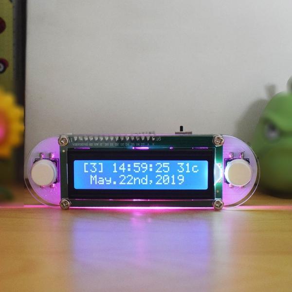 自分で組み立てる電子工作時計キット時刻、日付、曜日、温度を表示インターフェイスモードを自動的に切り替えリマインダー機能音声起動型のウェイクアップ機能DS1307クロックチップと高精度水晶発振器で正確な時間を提供振動モードとブザーモードを切り...