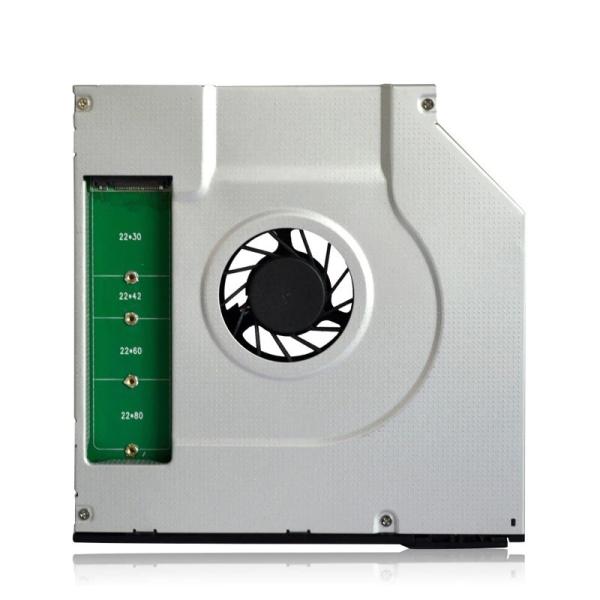 M.2 NGFF SSDを光学ドライブベイに内蔵22 x 30, 22 x 42, 22 x 60, 22 x 80mmサイズに対応SATA 3、最大5Gbpsでデータ転送熱放出用ファン内蔵かんたん取り付け