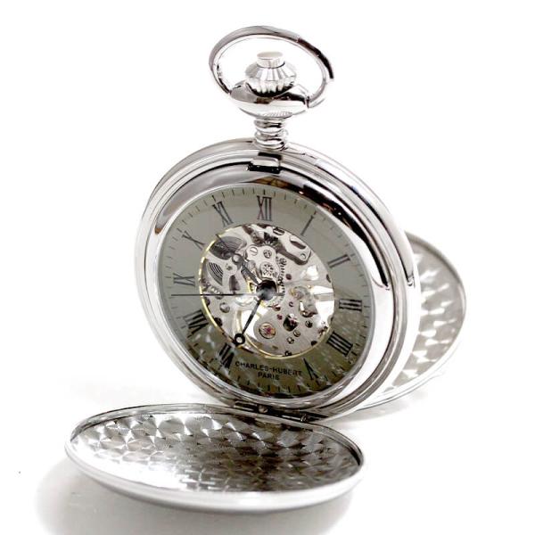 両面開き、スケルトン、懐中時計では珍しいグリーン文字盤を採用した懐中時計。ケース素材:真鍮ケース径:約46mmケース厚さ:約16mm重さ:約78gムーブメント:手巻き式メーカー保証:1年(チャールズヒューバート時計正規取扱店)付属品:チェー...