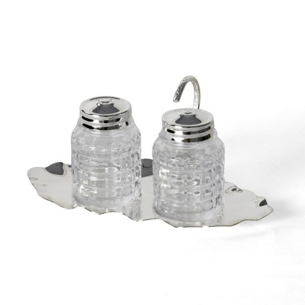 【調味料 葉 ギフト 結婚祝い プレゼント 贈り物 食器セット ギフトセット お返し オシャレ:食器日和】材質：ステンレス鋼、銀メッキコーティング、ガラスサイズ：トレイ：横：17.5cm、縦：10cm、高さ6.5cm、幅（持手含）13.5c...