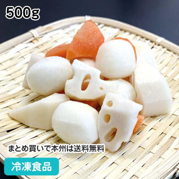 里芋、れんこん、人参、たけのこ、ごぼうの和風野菜を一口サイズにカットした商品です。■原材料：里芋（中国）、レンコン（中国）、人参（中国）、タケノコ（中国）、ゴボウ（中国）■調理方法：凍ったまま、加熱■最終加工地：中国■規格：500g■メーカ...