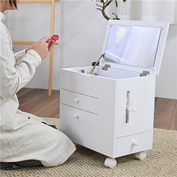 【商品名】 メイクボックス コスメボックス 約幅40cm ロータイプ ホワイト キャスター付き コンパクト メイクワゴン ドレッサーワゴン 【ジャンル・特徴】 メイク ボックス コスメ ワゴン メイクボックスワゴン メイク収納 ドレッサー ...
