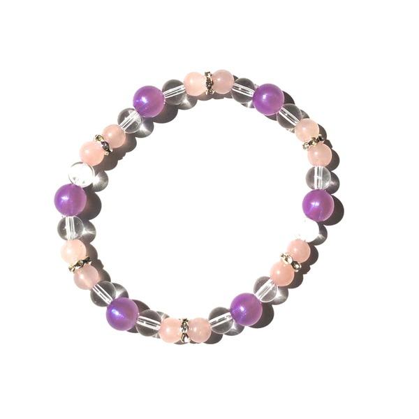 【商品名】 UVチェッカー付 パワーストーン ブレスレット パープル 日本製 シンプルデザイン アクセサリー 【ジャンル・特徴】 パワーストーンブレスレット 紫外線対策 しがいせんたいさく ぱわーすとーん ぶれすれっと あくせさりー [ 4...