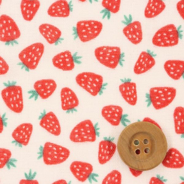 ベビーストロベリー／レッド生地幅：約108cm生地の厚み：普通（ダブルガーゼ生地）素材：綿100％　ふんわり優しい色合いに、ころんとしたいちご模様が映えるナチュラルでガーリーなダブルガーゼ生地です。ふっくら柔らかな手ざわりで、肌に触れるたび...