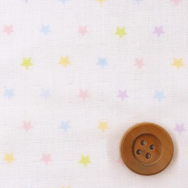 Homey Baby　カラフルリトルスター/ パステル生地幅：約110cm生地の厚み：普通（ダブルガーゼ生地）素材：綿100％　小さなお星さまが並んだ、可愛らしいダブルガーゼ生地です♪スタイや肌着など、ベビー小物におススメです。