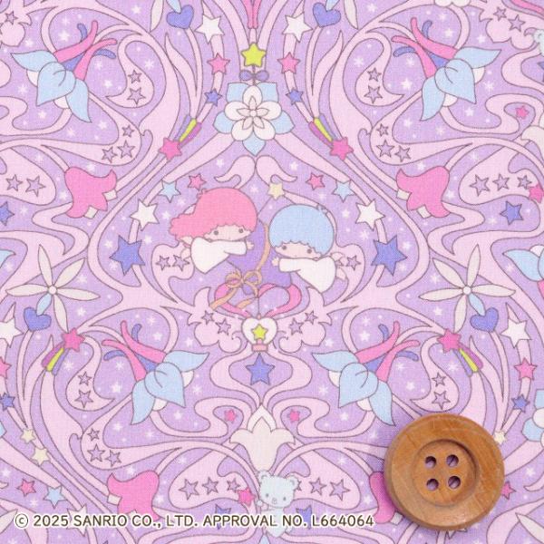 リトルツインスターズ×リバティ・ファブリックス タナローン『Kiki &amp; Lala Orchids キキ＆ララ オーキッズ』パープル（DC35396/J25D）生地幅：約108cm【リバティ・ファブリックス/国産タナローン】※素材：...