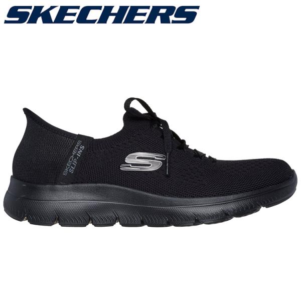 立ったままハンズフリーで靴の脱ぎ履きが可能なSLIP-INSモデル。飾り紐がついた伸縮性のあるストレッチ素材のアッパー。洗濯機で丸洗い可能。クッション性に優れたSkechers Air-Cooled Memory FoamRインソールを搭載...