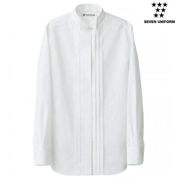 CH4441 ウイングカラーシャツ（女性用）フォーマルシャツ。ウイングカラー、プリーテッド・ボザム（胸部分にプリーツある）ディティールが特徴。【MATERIAL】■素材:ブロード■混率:ポリエステル65％・綿35％【特長】フォーマルシャツ。...