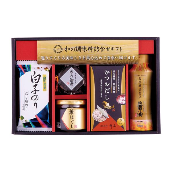 ■商品名：和の調味料詰合せ  (ZC-BZ2#) ■商品内容：●セット内容:かつおだし（8袋入）・伊賀越天然醸造製法醤油200ml・のり佃煮80g・鮭ほぐし50g・白子のりだし塩のり（8切5枚）各1 ●加工地:日本（乾海苔/国内産）■特定原...