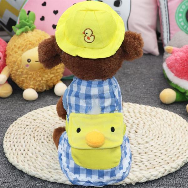 幼稚園児スタイルのペット用の服になります。服と帽子は別、帽子はあご紐のゴムがついております。服の所は首回りがゴムで伸びるようになっています。＜サイズ＞Ｓ　Ｍ　ＬＳ：胴回り37cm　着丈23cmＭ：胴回り42cm　着丈29cmＬ：胴回り48c...