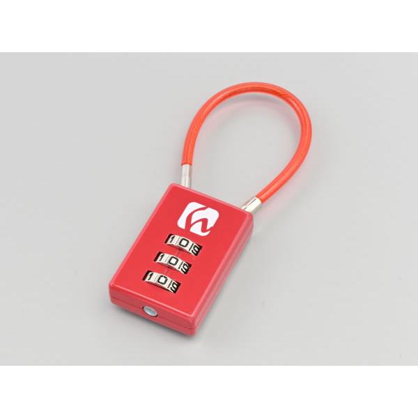 ヘルメットやバッグのイタズラ抑止に役立つダイヤルロック。ロック本体はヘッドが360度回転するので使いやすく、ダイヤルは「0〜9」の数字3桁で任意に設定可能。・タイプ：ストレート・カラー：レッド・ワイヤー長：100mm・南京錠対応ファスナー（...