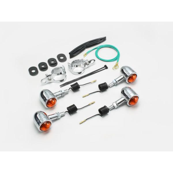 ミニブレットウィンカー アルミ製クロームメッキ　スチール製 フォークマウント取付ボルト M10×P1.25　オレンジレンズ　組込球 12V15Wシャドウスラッシャー750（00-04 RC48）シャドウスラッシャー400（00-06 NC4...