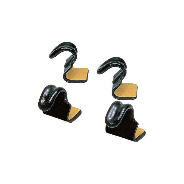 荷物固定の便利アイテム。シートのフランジに装着する荷掛け用フック。フック先端部を樹脂コーティング。カラー：ブラック