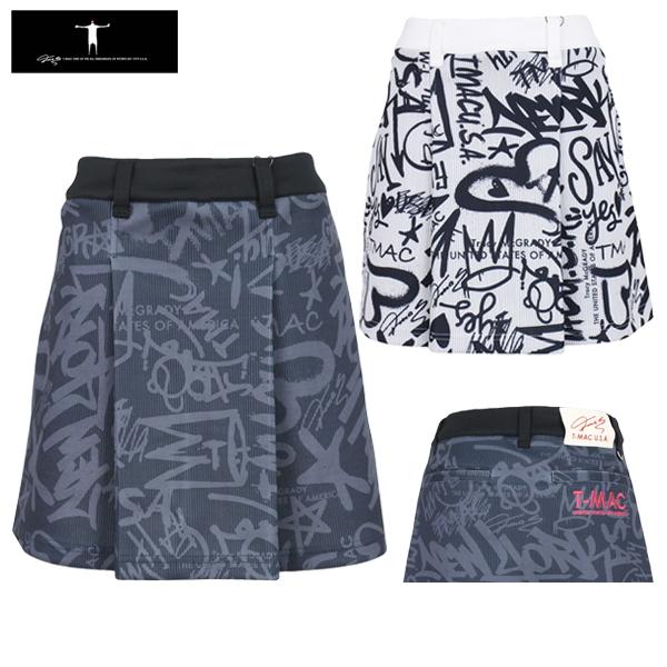 T-on ティーオン レディース ゴルフウェアティーマック T-MACスカート インナーパンツ付 フロントプリーツ 手書き風 テキスト柄 ピンストライプ柄 総柄デザイン ロゴ刺繍付  ゴルフウェア表記サイズS(40) M(42) L(44)...
