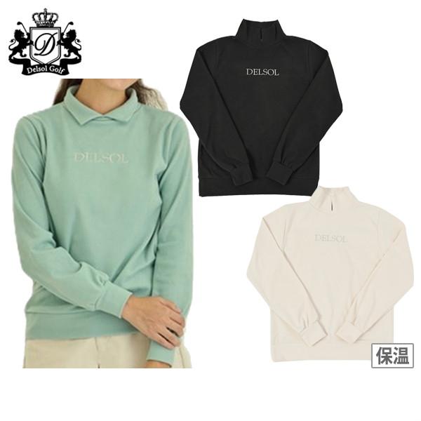 T-on ティーオン レディース商品詳細 ゴルフウェアデルソルゴルフ DELSOL GOLFハイネックシャツ 長袖 スリット衿 ポロ衿風にもなる 起毛素材 フリース調素材 保温 防寒 裾切替 ロゴラメ刺繍 M〜3Lまでご用意 ゴルフウェア実...