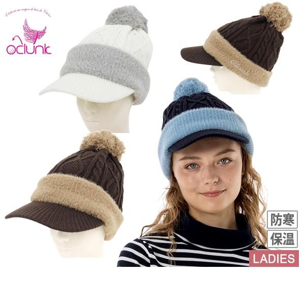 T-on ティーオン レディース ゴルフクランク CLUNK 日本正規品キャップ ニットキャップ ツバ付きニット帽 裏起毛 保温 ケーブル編み ボンボン付 配色デザイン ラインストーンロゴ付   ゴルフ表記サイズF(F)サイズF(F) つば...