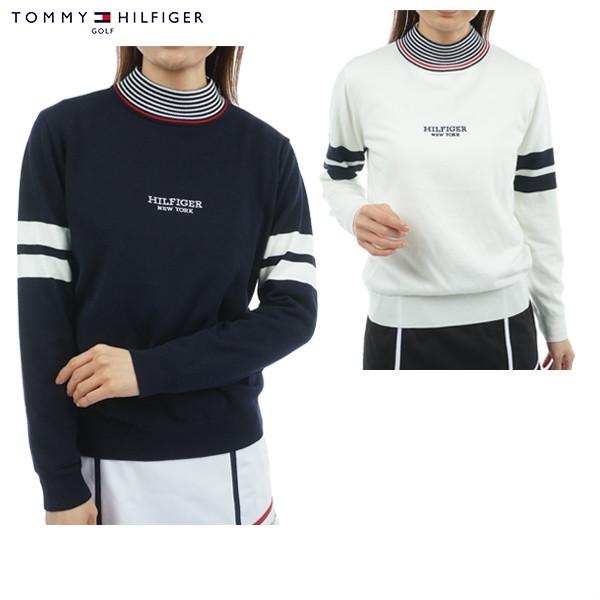 T-on ティーオン レディース商品詳細 ゴルフウェアトミー ヒルフィガー ゴルフ TOMMY HILFIGER GOLF 日本正規品セーター ハイネックニット プルオーバー 袖配色ライン 襟ボーダーデザイン ロゴ刺繍 天竺編み 毛混 ハイ...