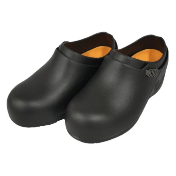 カラー：ブラックサイズ：24cm外幅：100〜105mm重量：613g内寸：105mm足幅サイズ：EEEE規格：耐熱80℃、水・油・洗剤に対応、靴内通気システム、FDA・CE認定マーク取得、プラスチック先芯入り（取り外し可能）材質：【本体】...