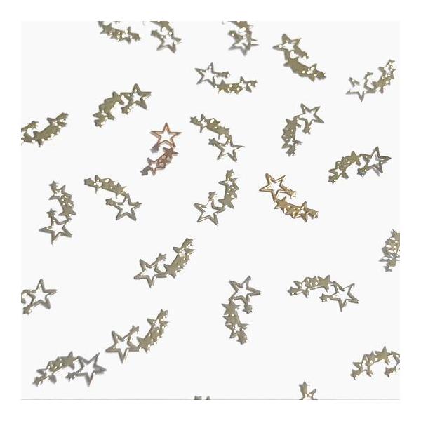 流れ星のメタルパーツです。裏面は銅古美色となります。【サイズ】・6mm×3mm×0.2mm【カラー】・ゴールド【内容量】・10枚入り【確認事項】※パソコンの種類や環境により、商品の色合いや質感が実物と若干異なって見える場合があります。予めご...