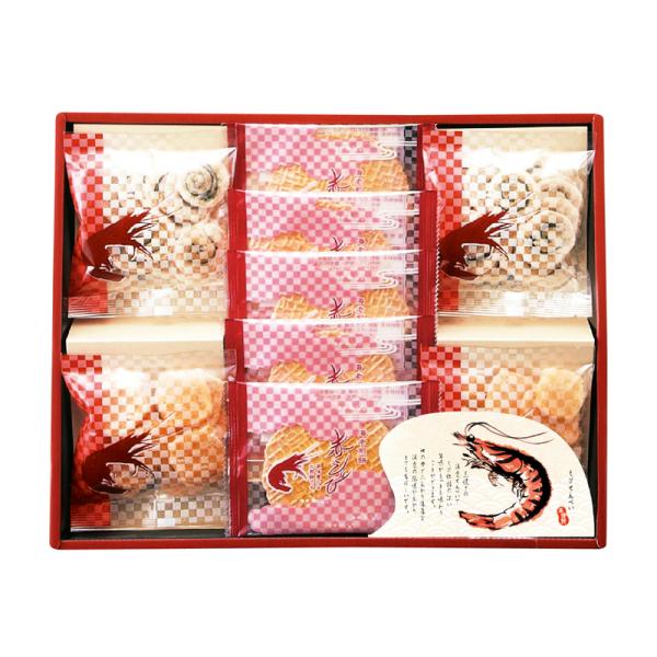 ●商品内容 赤えびせんべい×5・えびせん(うず巻・えび松風)10g×各2  【小麦・えび】 ●パッケージサイズ：箱265×330×43mm 270g ●賞味期限：製造日から360日間  内祝い 快気祝い 出産内祝い ギフト お返し お中元 ...