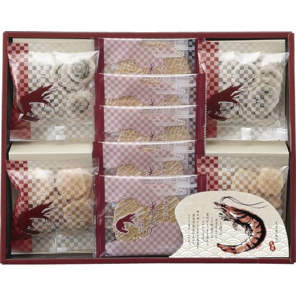 ●商品内容  赤えびせんべい（1枚）×5、えびせん（うず巻・えび松風）（各10g）×各2  ●パッケージサイズ 26.5×33×4.3cm ●賞味期限 製造日より常温1年 ●アレルゲン 小麦・えび   内祝い 快気祝い 出産内祝い ギフト ...
