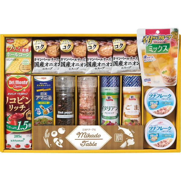 ●商品内容 カマンベールチーズ入り国産オニオンのスープ(フリーズドライ)×4、ホールコーン190g、油そのままライトツナリセッタ70g×2、リコピンリッチトマトケチャップ285g、朝からフルーツミックス(パウチ)95g、ごまドレッシング15...