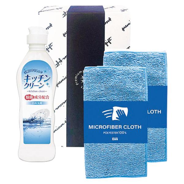 ●商品内容 キッチンクリーン(250ml)、マイクロファイバークロス(中国)(20×20cm)×2 ●材質 マイクロファイバークロス:ポリエステル80%・ナイロン20% ●パッケージサイズ 4.8×11×19cm    内祝い 快気祝い 出...