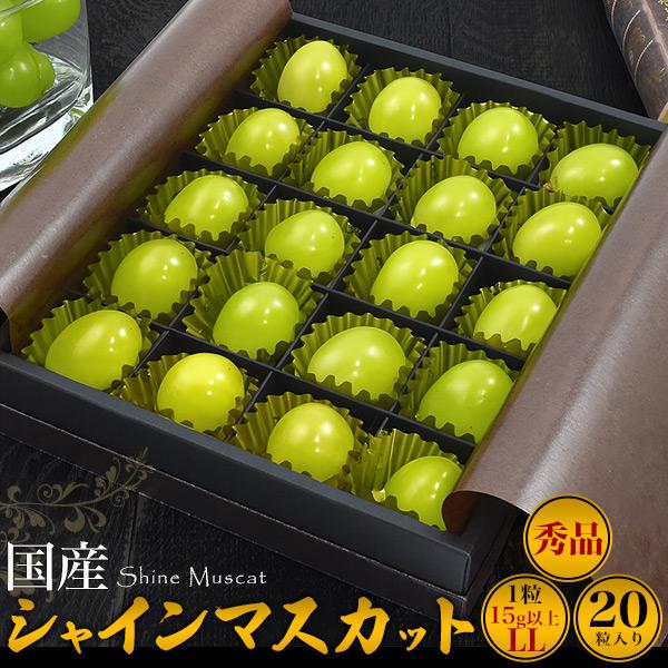国産 シャインマスカット 秀品 20粒入り LLサイズ 大粒果物 フルーツ 種なし マスカット秀品の国産シャインマスカットをギフトボックスに詰めました。シャインマスカットの名産地である岡山県・長野県・山梨県などからその時最も美味しいものを厳...
